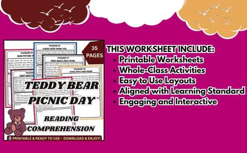 Teddy Bear Picnic Day Reading Comprehension Worksheets, 2nd 3rd 4th 5th ...