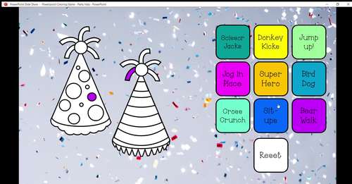 PowerPoint Coloring Gross Motor Game | Party Hat Theme by A Pedi PT