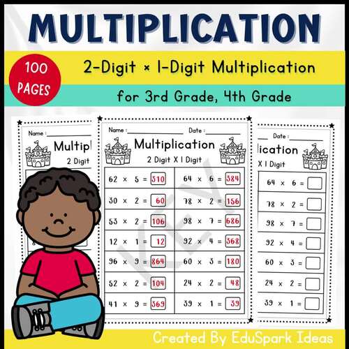 2 digit by 1 digit Multiplication Worksheets for 3rd Grade, 4th Grade