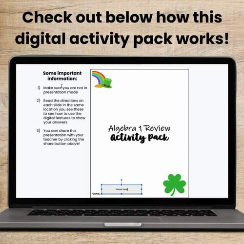 St. Patricks Day Algebra 1 Digital Review Activity Pack (12 DIGITAL ...