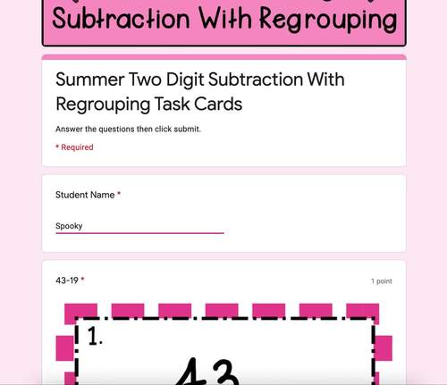 Summer Two Digit Subtraction With Regrouping Task Cards Print and Digital