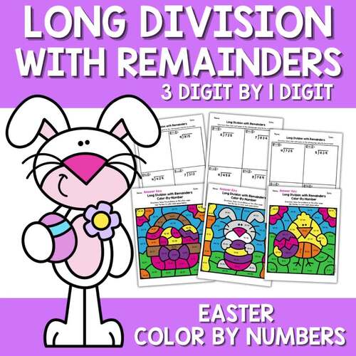 Easter Long Division with Remainders Color by Number 3 digit by 1 digit ...