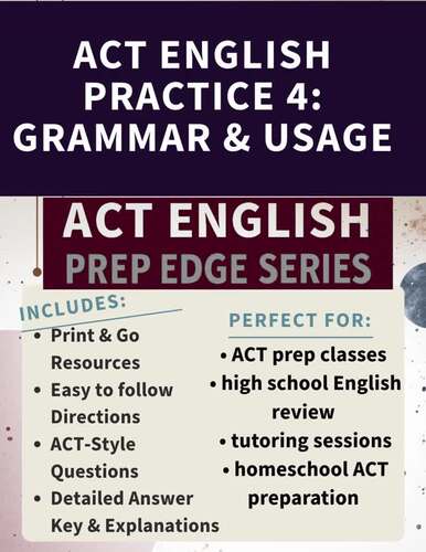 ACT English Practice 4: Grammar & Usage | TPT
