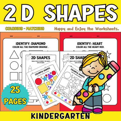 Coloring and Matching 2D Shapes Math Worksheets.,Back to School