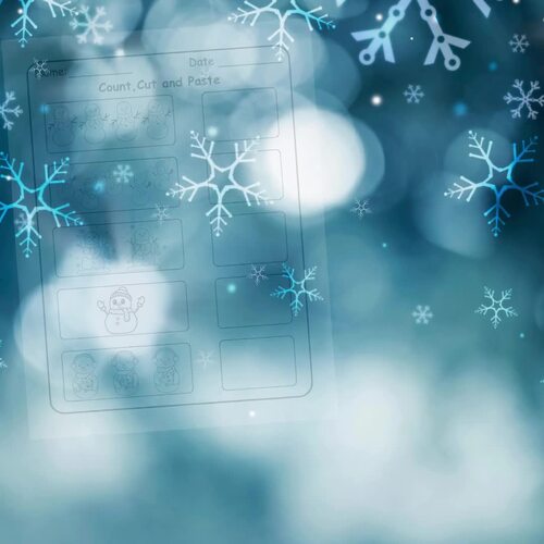 Snowman Cut & paste Numbers 1-5: Winter Math Worksheets for Kindergarten