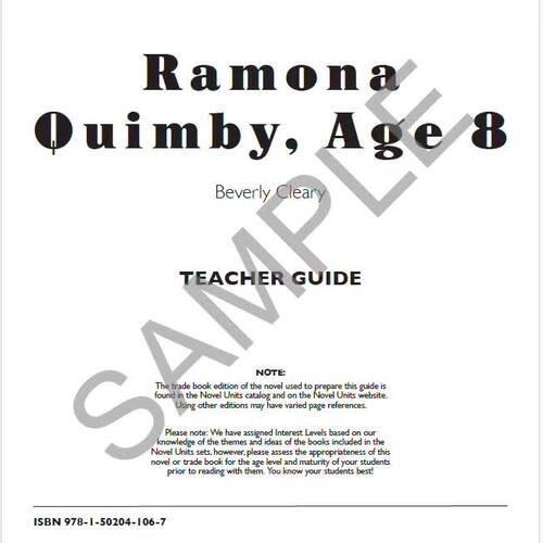 Ramona Quimby, Age 8 Novel Units® Teacher Guide Novel Study | TPT