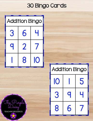 Addition To 10 Bingo Math Games by The Purple Daisy Teaching Resources