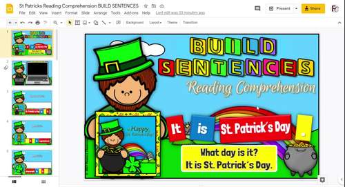 St Patricks Reading Comprehension BUILD SENTENCES ESL for Google ...