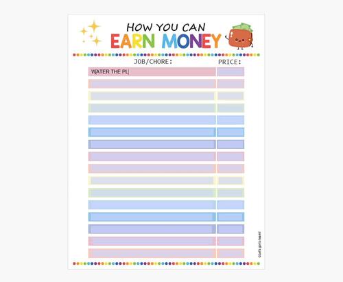 How To Earn Money Chore Chart, Editable Allowance Chore Chart ...