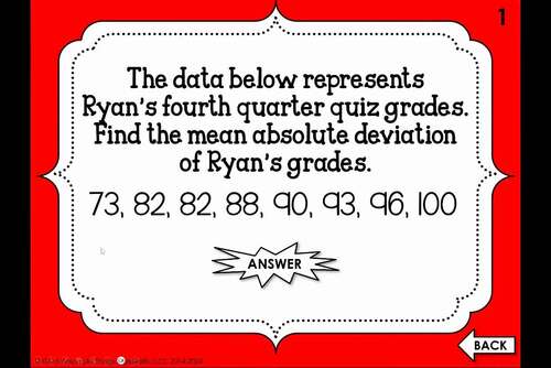 Mean Absolute Deviation, Standard Deviation, Variance, Z-Scores: Bingo Game