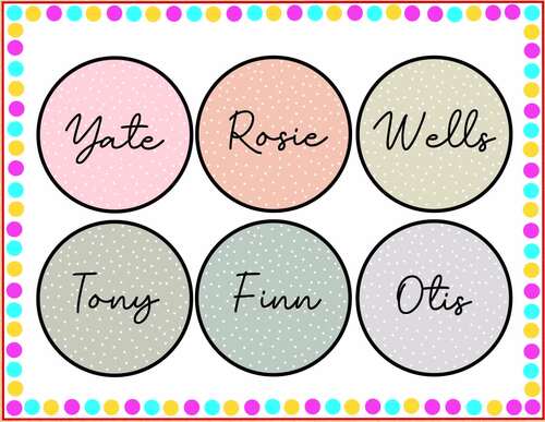 Round Boho Neutral Spots Student Name Labels, Boho Name Plates, Name Signs