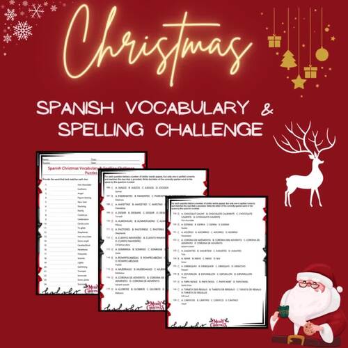 Christmas Spanish Spelling Challenge and Vocabulary Activities ...