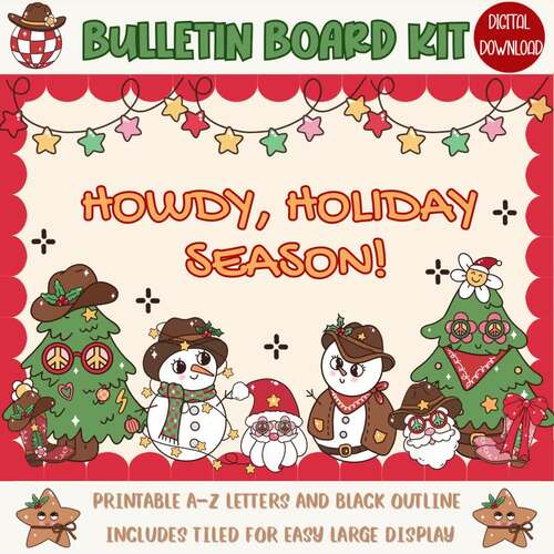 Howdy Holiday Groovy Western Bulletin Board Letters | Cowboy Snowman ...