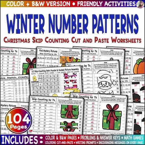 Winter Number Patterns Activity, Christmas Skip Counting Cut and Paste ...