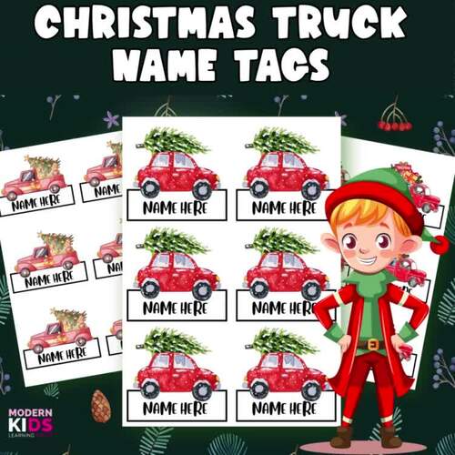 Christmas Truck Car Name Tags for Kids - 20 Customizable Templates