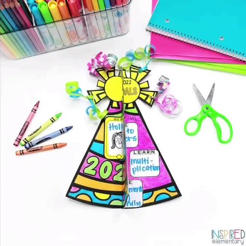 New Years 2025 Goals Hats 3D Writing Activity by Inspired Elementary