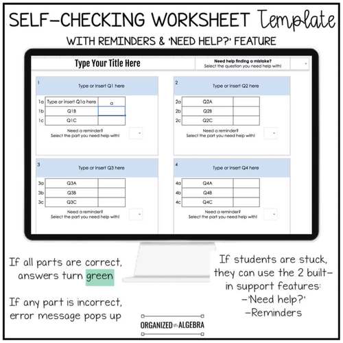 Editable Self Checking Worksheet Template Help & Reminders BUNDLE!
