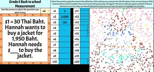 5th Grade Math Back to School Pixel Art Measurement and Data Review