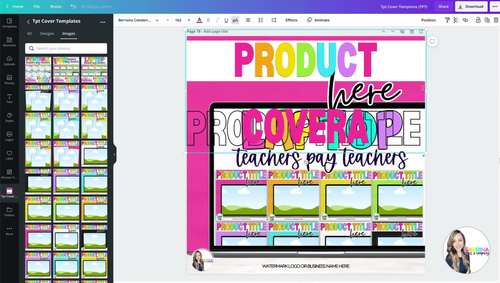 Laptop Tpt Product Cover Template|Editable, Rainbow Edition | TpT