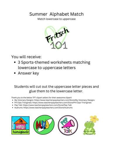 Uppercase and Lowercase Letter Match, Set of 3 Sports Worksheets, Cut ...