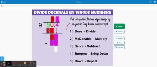 5th/6th Grade Divide Decimals by Whole Number Boom Card Activity