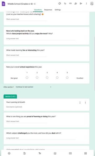 Middle School End-of-Year Student Survey | Editable Google Form | G6-8