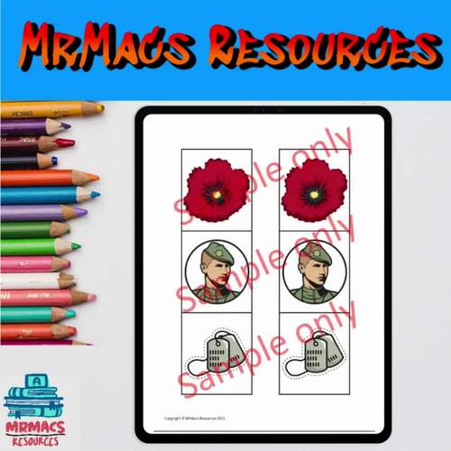 Anzac Day Matching Game Year 1 and 2 | Memory Match | Anzac Day Themed