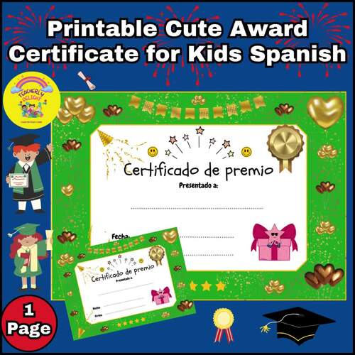 Classroom Award Certificate for Kids End of Year Spanish by TEACHERLY ...