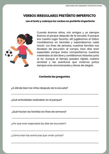 READING IMPERFECT TENSE IRREGULAR VERBS IMPERFECTO LECTURA VERBOS ...