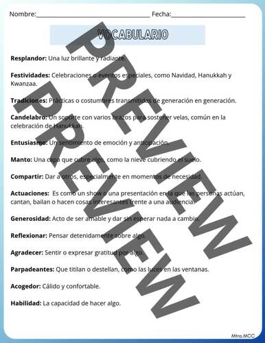 Lectura, vocabulario y escritura mes de diciembre by Maestra MCC