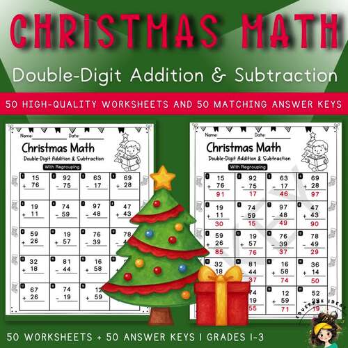 Christmas Math Worksheets | Double-Digit Addition & Subtraction With ...