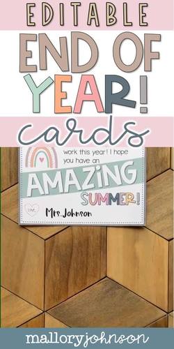 Editable End of the Year Cards from teachers to students - Boho Rainbow