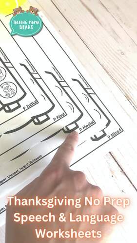 No Prep Thanksgiving Speech Sound & Language Worksheets by Talking Mama ...