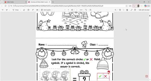 Christmas & Winter Math Counting and Comparing Numbers 1-10 (True or False)