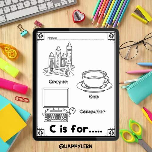 Alphabet Letter Coloring Pages - Pictures of everyday items by HAPPYLEARN