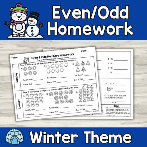 Winter Even Odd Math Homework 2nd Grade Week of Assignments | Due ...