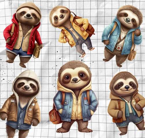 Cute Sloth Character Clip Art for Sellers PNG transparent Commercial use
