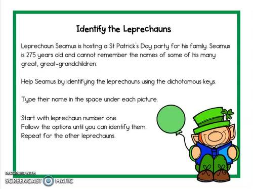 St Patrick's Day dichotomous keys identify the leprechauns activities