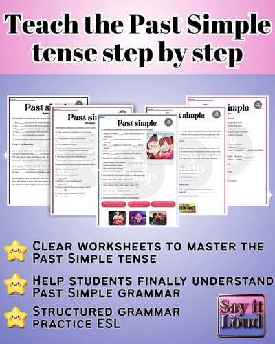 Past Simple ESL Worksheets Pack | 5 Printable Grammar PDFs | Regular ...