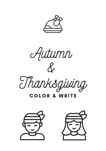 Free Worksheet / Thanksgiving (Color & Write) by Mazic Worksheet