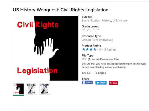 US History Webquest: Civil Rights Legislation by Social Studies Studio