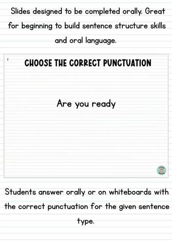 Kindergarten Choose the Correct Punctuation Slides - The Writing Revolution