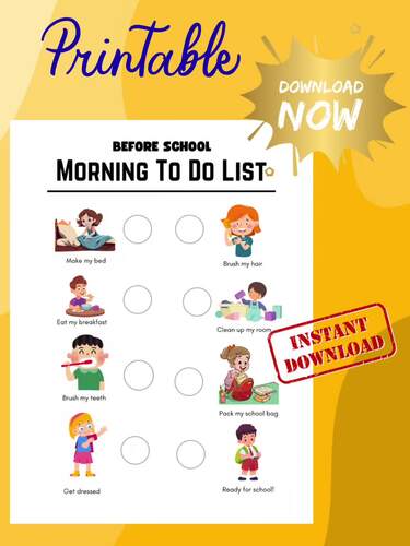 Before School Visual Morning Checklist Dot Marker Sticker Chart Kids ...