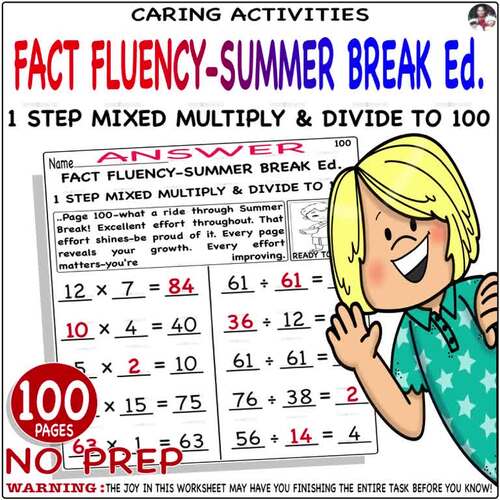 1(One)Step Mixed Multiply Divide to 100 fact fluency worksheet- Summer ...