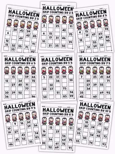 HALLOWEEN SKIP COUNTING BY 2'S 3'S 4'S 5'S 6'S 7'S 8'S 9'S 10'S ...