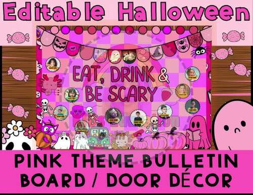 Editable Halloween Pink Theme Bulletin Board / Door Décor | TPT