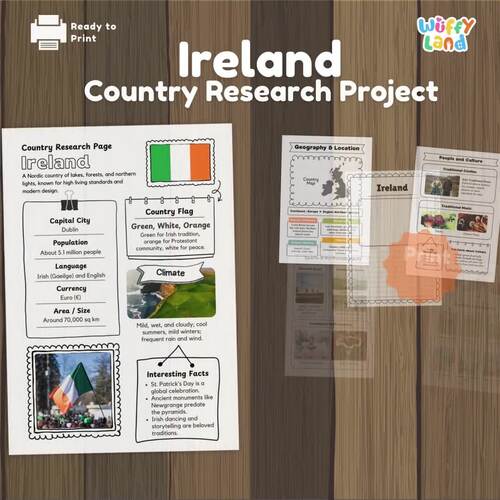 IRELAND Country Study BUNDLE | Research Project, Flashcards & Coloring