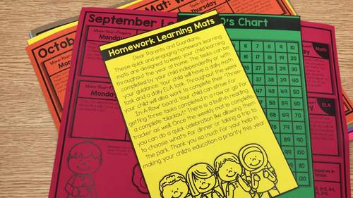 Homework Learning Mats: First Grade Edition Distance Learning by Tara West