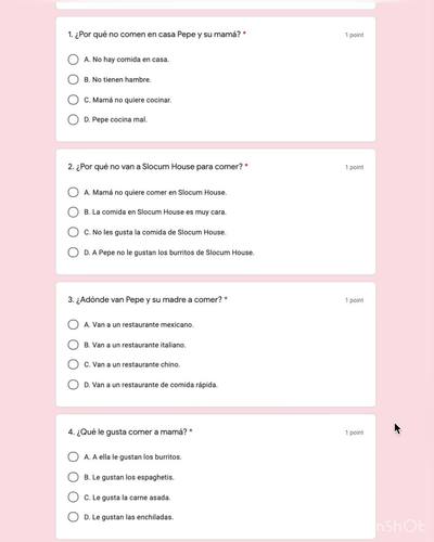 Spanish Food Vocabulary La comida Short Stories with Comprehension ...