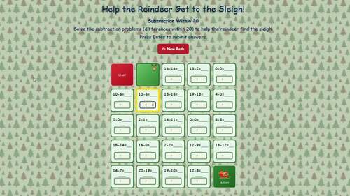 Help the Reindeer! | Subtraction Facts 0–20| Digital Math Fluency Game